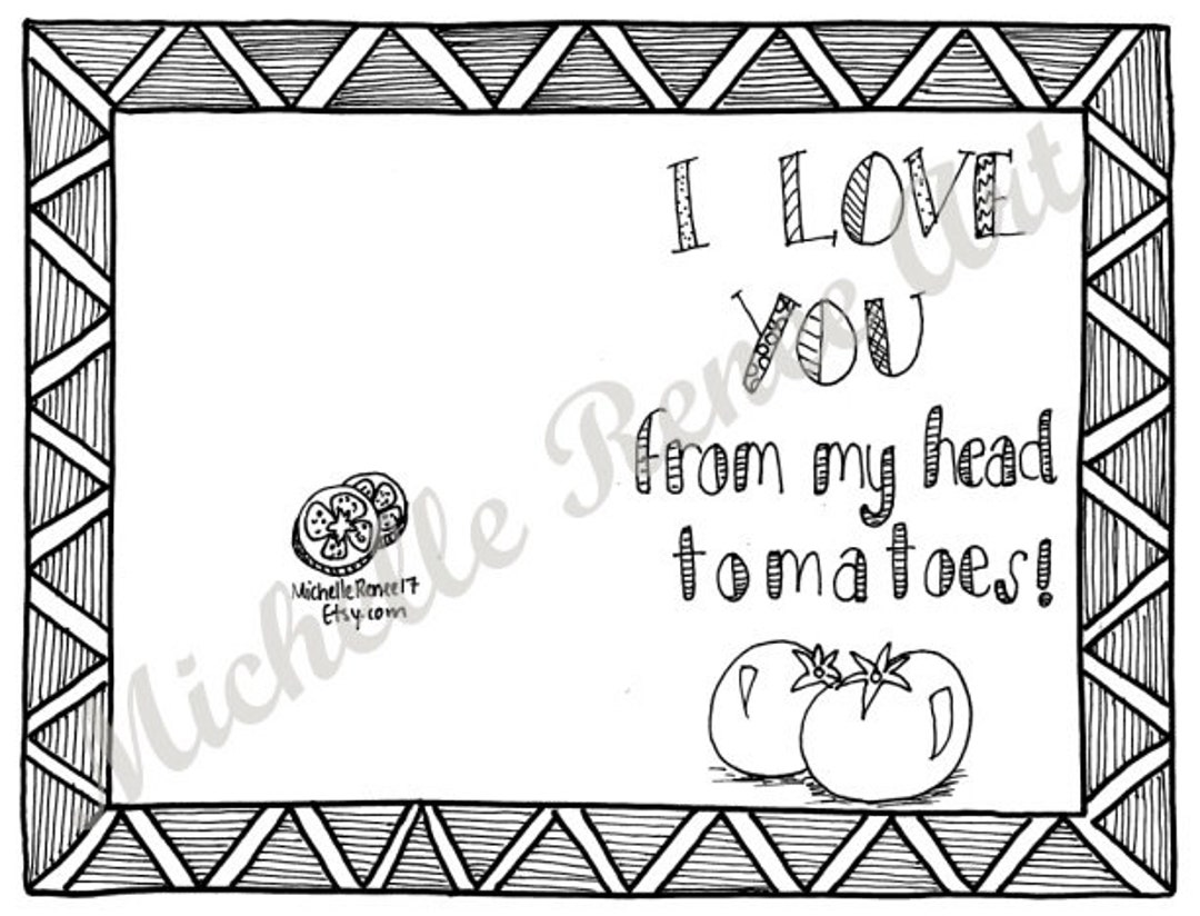 I Love You From My Head Tomatoes Coloring Card: Digital Instant ...