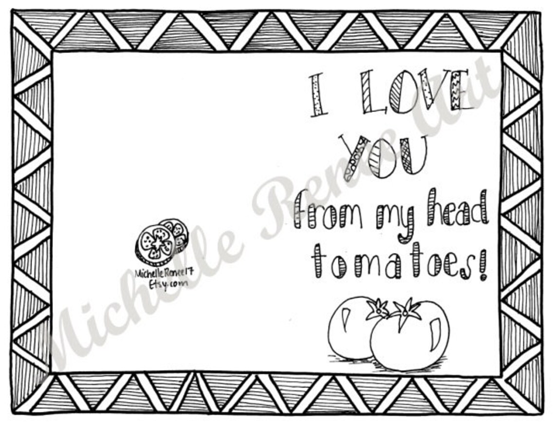 I Love You From My Head Tomatoes Coloring Card: Digital - Etsy