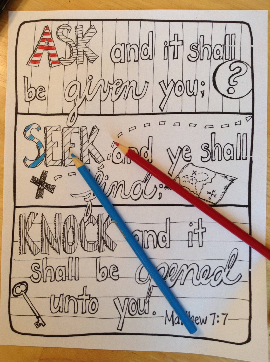Bible Verse Coloring Page: Matthew 7.7 Digital Instant Download - Etsy