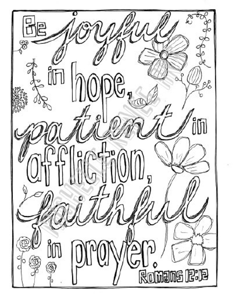 Bible Verse Coloring Page: Romans 12.12 Digital Instant Download - Etsy