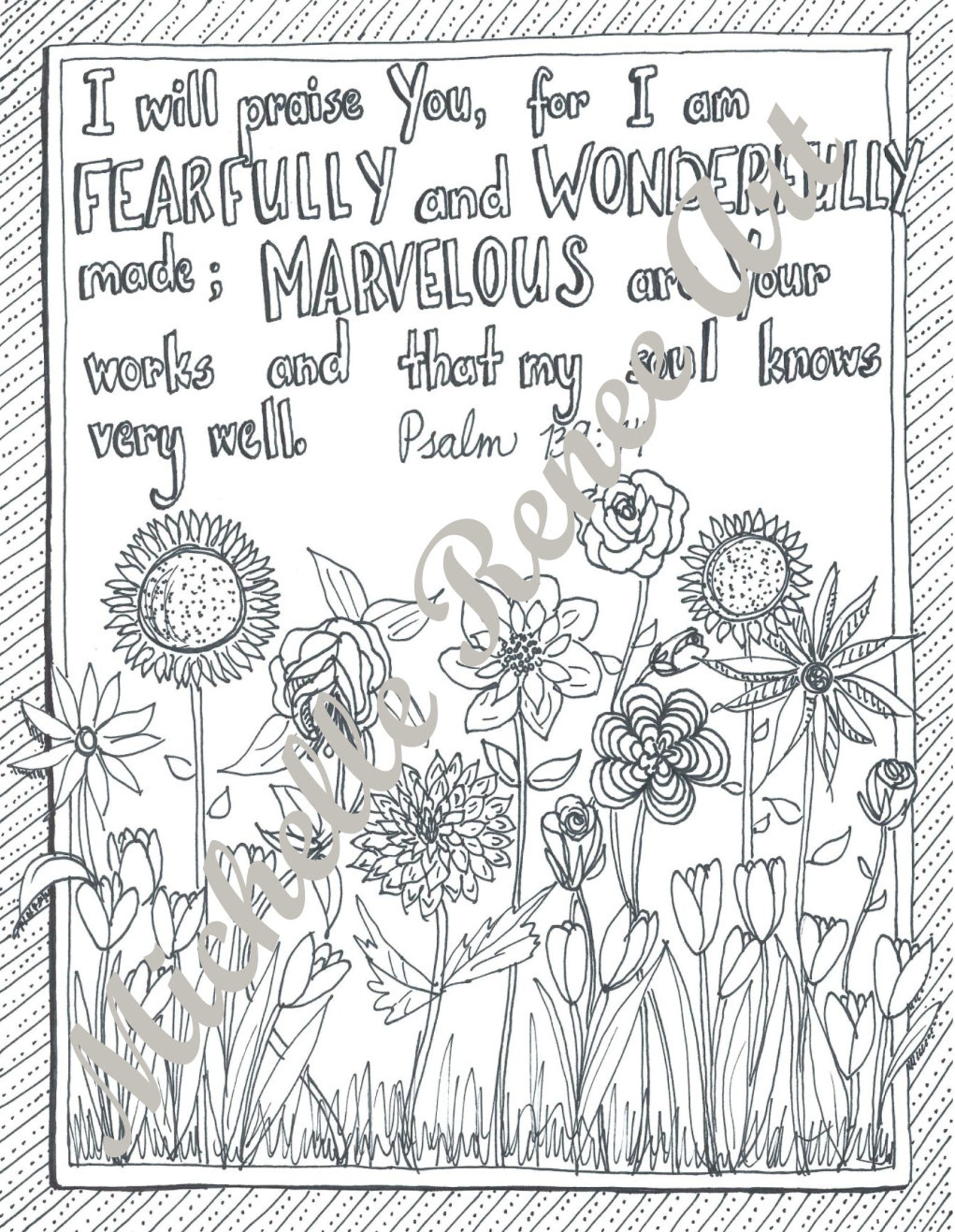Bible Verse Coloring Page Psalm 139 14 Digital Instant Download Etsy Uk