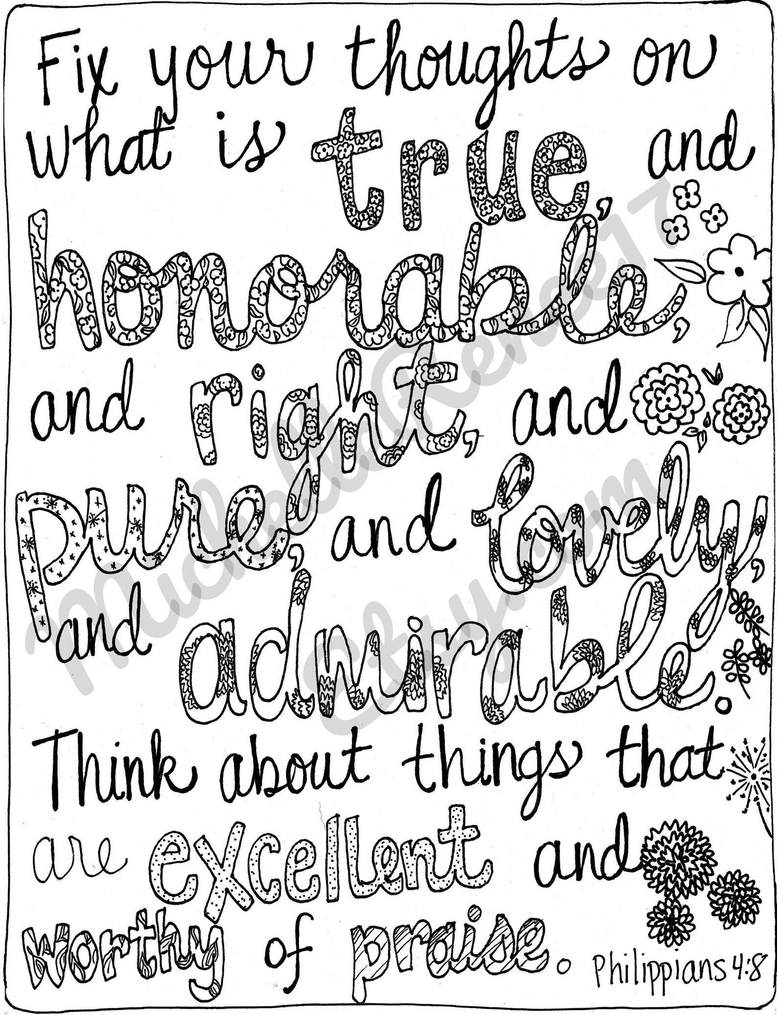 Bible Verse Coloring Page: Philippians 4.8 Digital Instant Download - Etsy