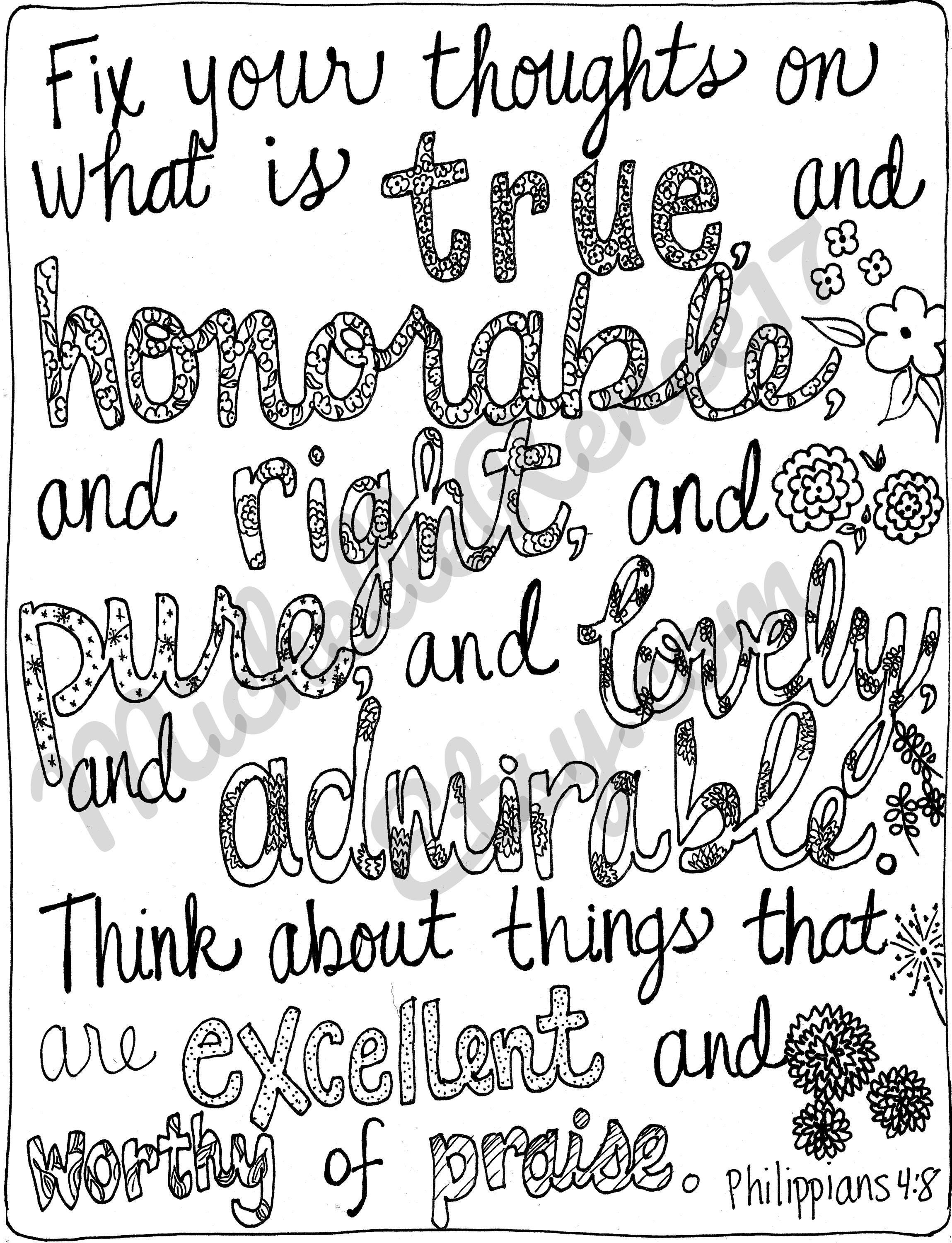 Bible Verse Coloring Page: Philippians 4.8 Digital Instant Download - Etsy