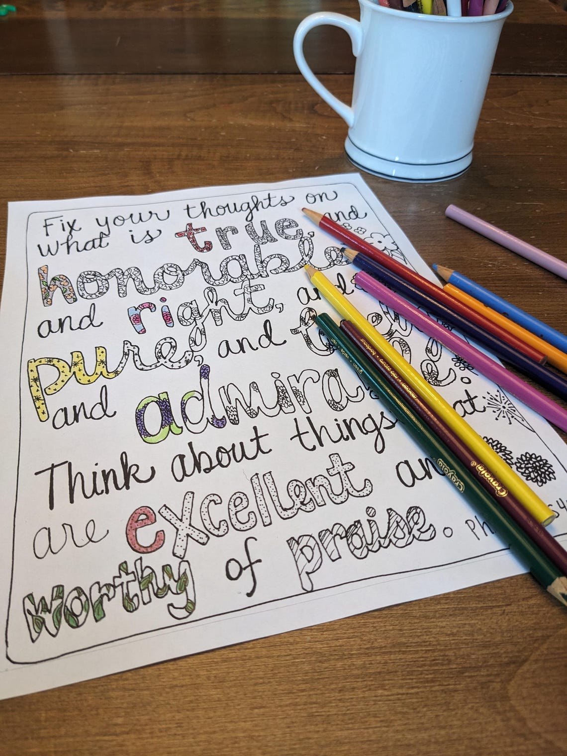 Bible Verse Coloring Page: Philippians 4.8 Digital Instant Download - Etsy