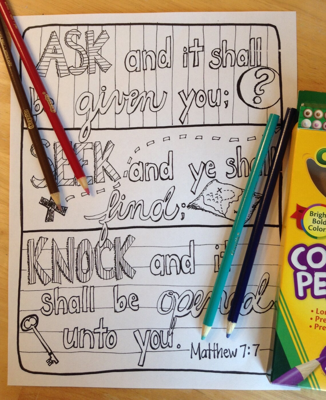Bible Verse Coloring Page: Matthew 7.7 Digital Instant Download - Etsy