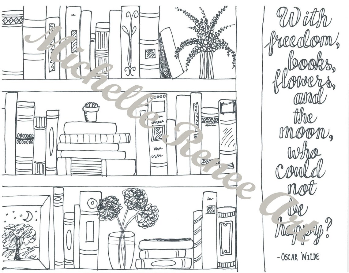 Bookshelf Coloring Page: Digital Instant Download - Etsy