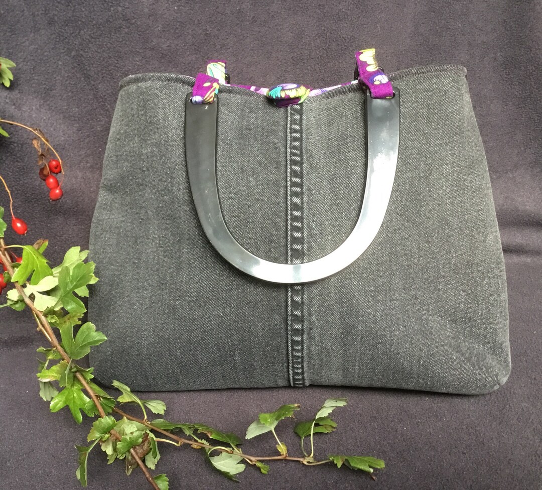Handmade Black Denim & Tula Pink Purple Squirrel Handbag - Etsy UK