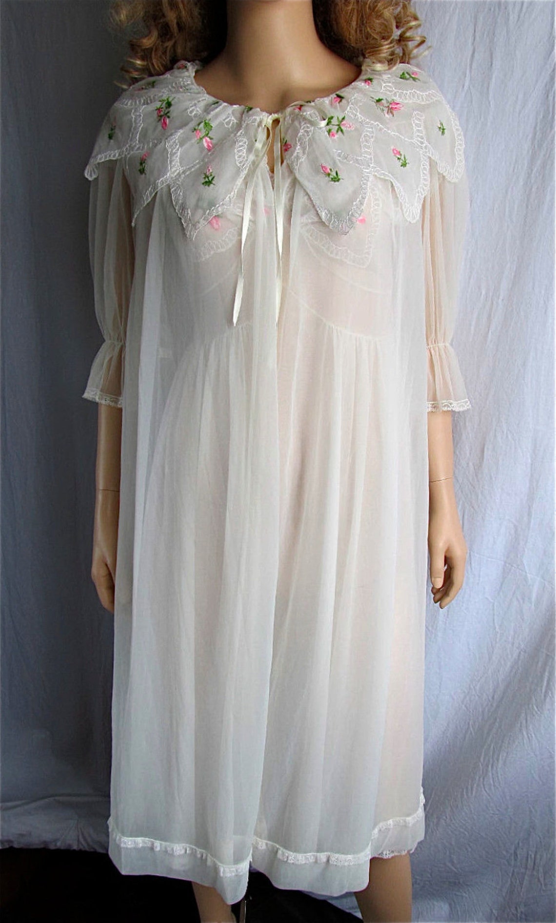 Vintage Peignoir Nightgown Set Xs Sm Bridal Lingerie Honeymoon Etsy