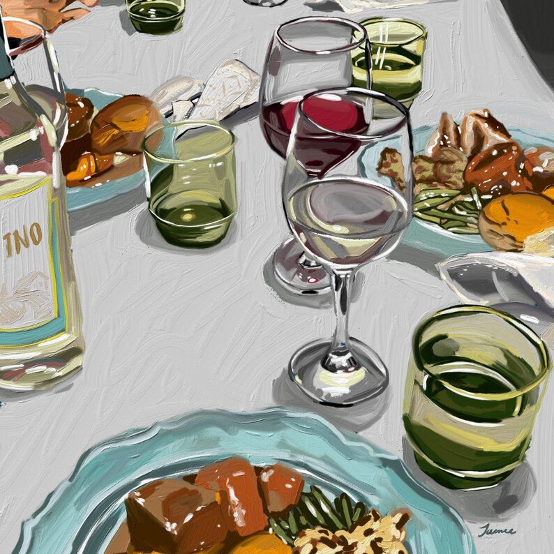 Dinner Party Table Scape Painting Digital Download Trendy Apartment ...