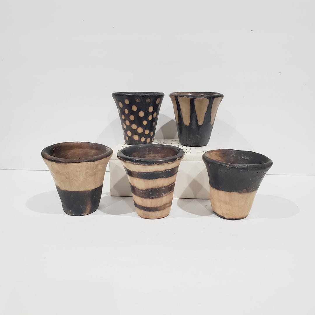 Lenca Tribe Pottery Pots: Black Cream Striped Seed Pots, Bohemian Decor ...