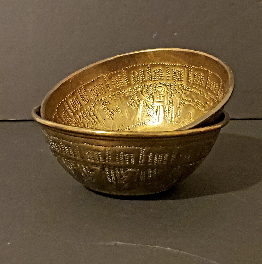 Vintage Middle Eastern Repousse Brass Bowls Set of 2 1910s Hand Crafted ...