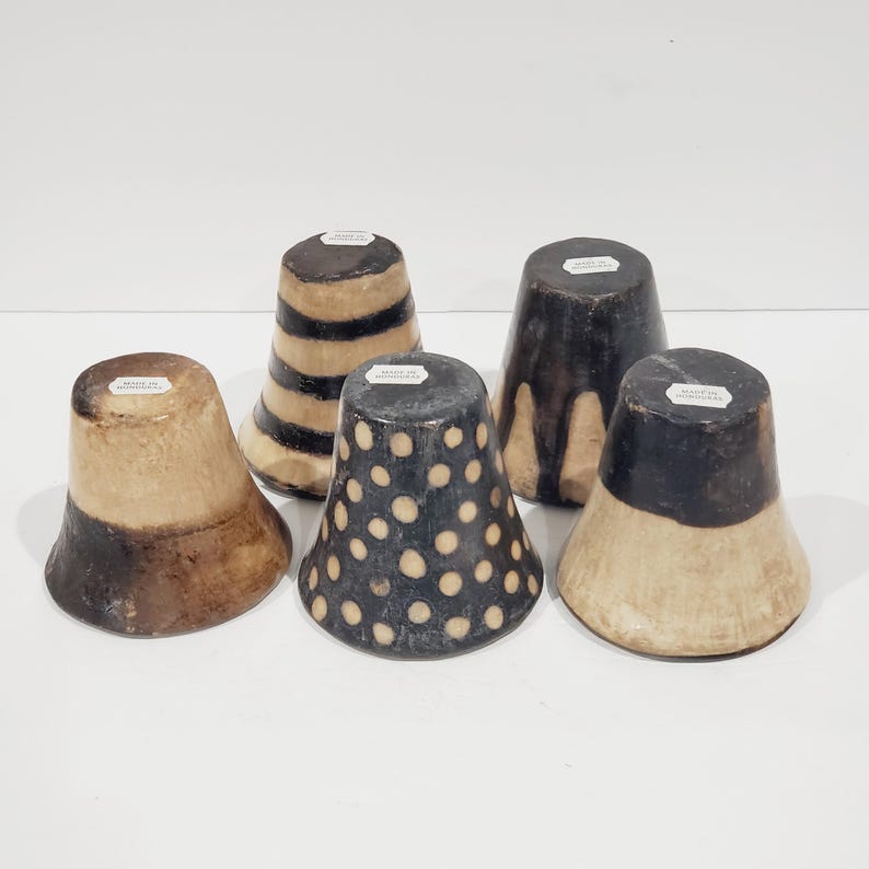 Lenca Tribe Pottery Pots: Black Cream Striped Seed Pots, Bohemian Decor ...
