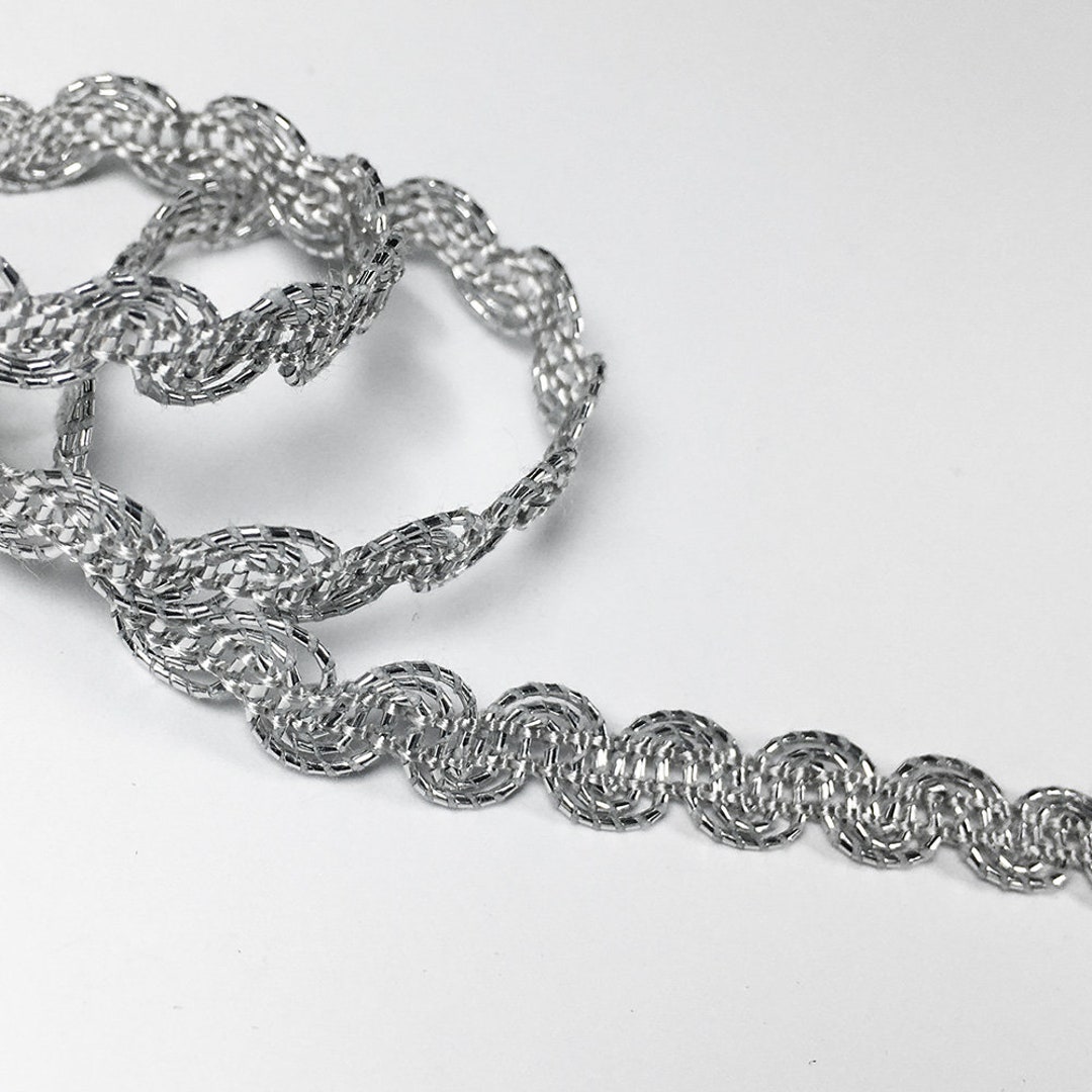 5/167mm Metallic Gimp Ric-rac Braid Trim 1-yard, Iris, Silver, BADE ...