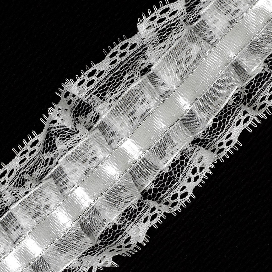 2 Ruffled Lace With Pleated Ribbon Trim by 2-yards, 4 Colors, HDL-054 ...