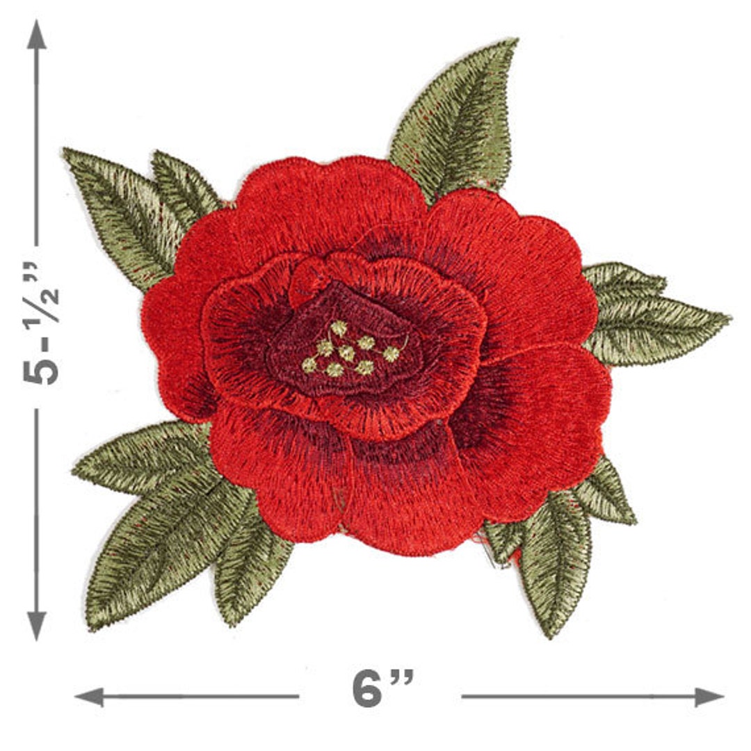 Embroidered Red Floral Iron-on Applique Patch, Embroidery Patch by 1 Pc ...