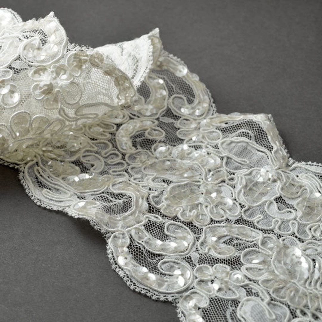 Sequin Embroidery Ribbon Lace Trim Bridal Lace 4-3/4 Inch by - Etsy