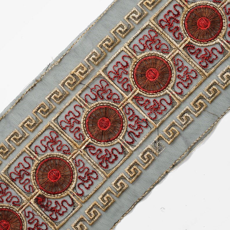 4-5/8 Inch Embroidery Greek Key Lace Trim With Metallic Thread | Etsy