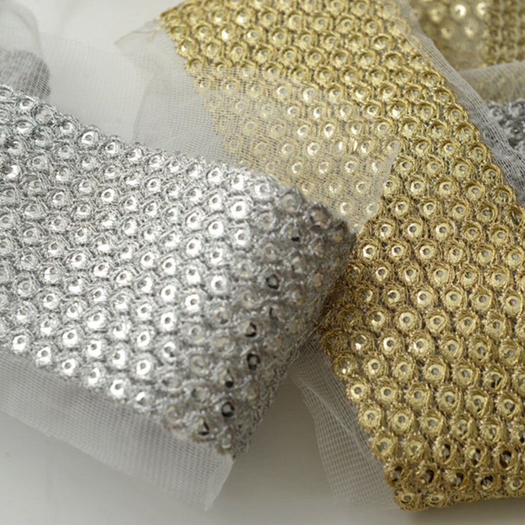 Sequin & Metallic Thread Lace Trim for Bridal, Costume or Jewelry ...