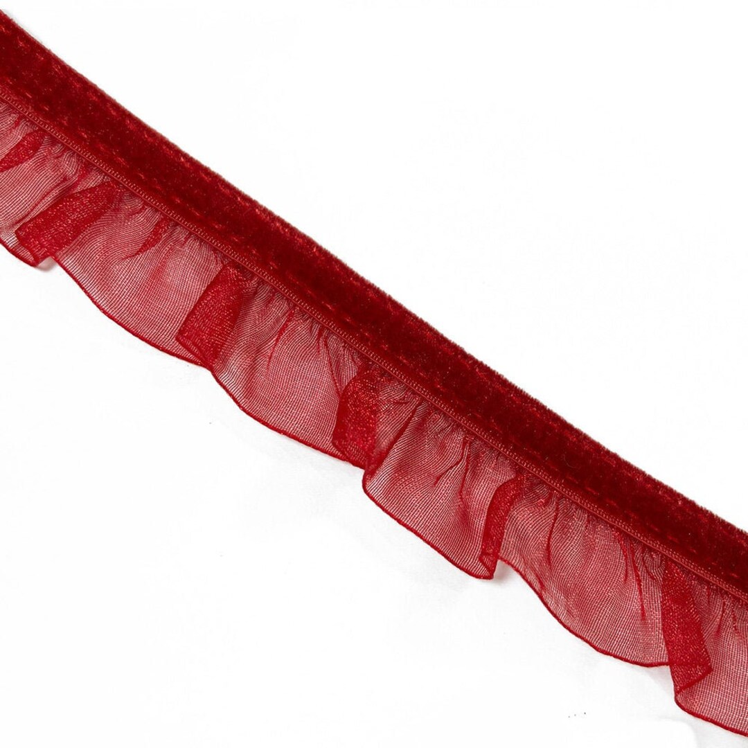 12mm Organza Ruffle con 8mm Stretch Velvet Ribbon Trim cortado a tamaño ...