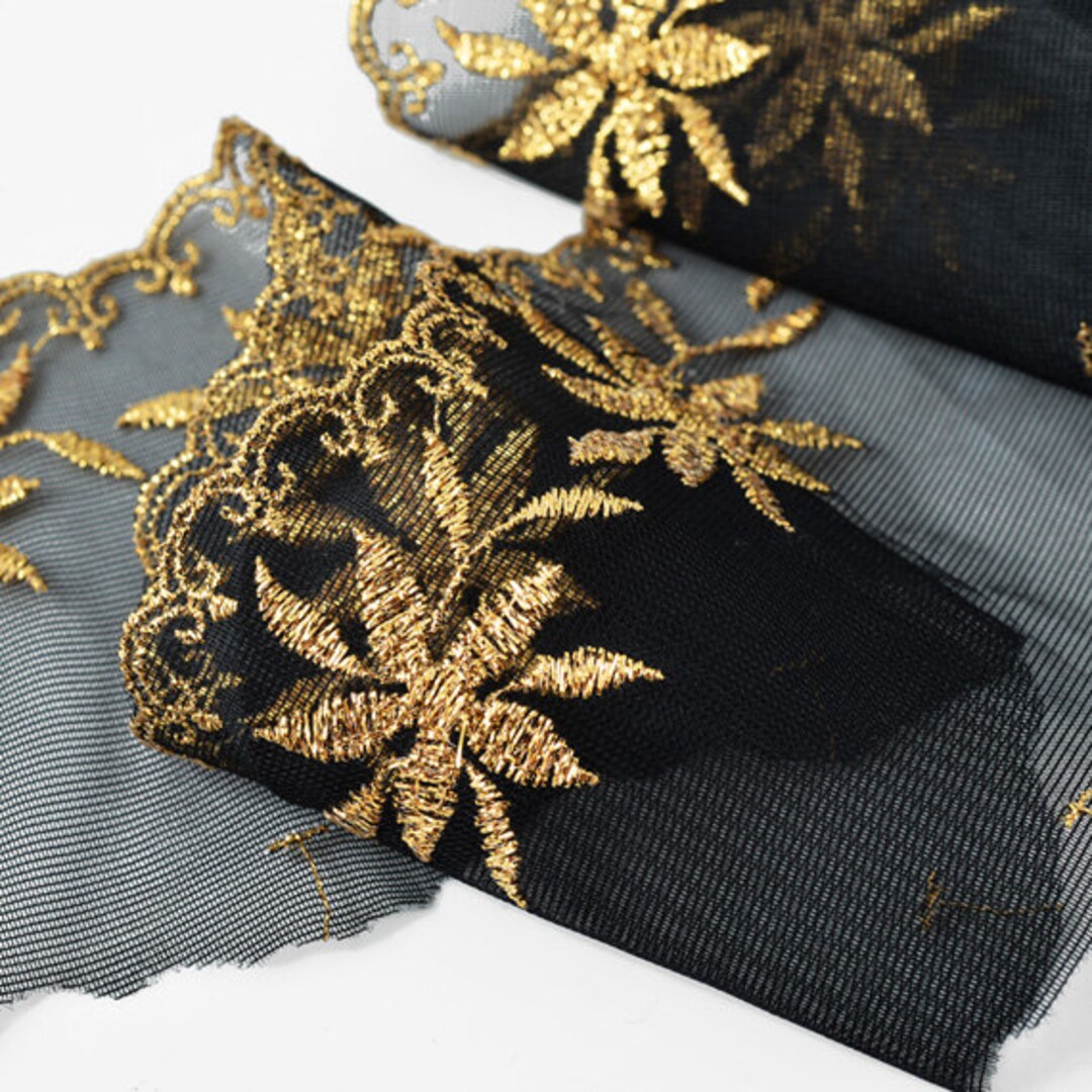 Metallic Embroidered Lace Ribbon Trim, 3-3/4 Inch by 1 Yard, LP-MX-123 ...