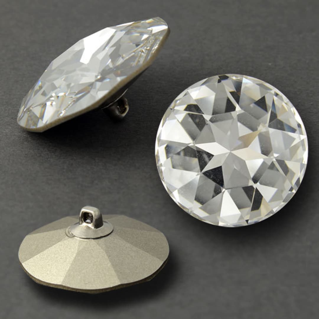 35mm Swarovski 1201 Crystal Button With Shank by Each, Crystal, Crystal Silver Shade, Jet, Light ...