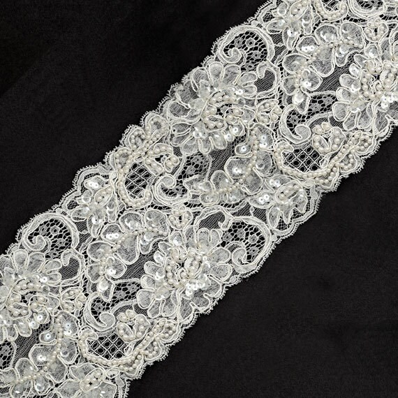 Beaded Sequin Flower Embroidery Ribbon Lace Trim Bridal Lace - Etsy