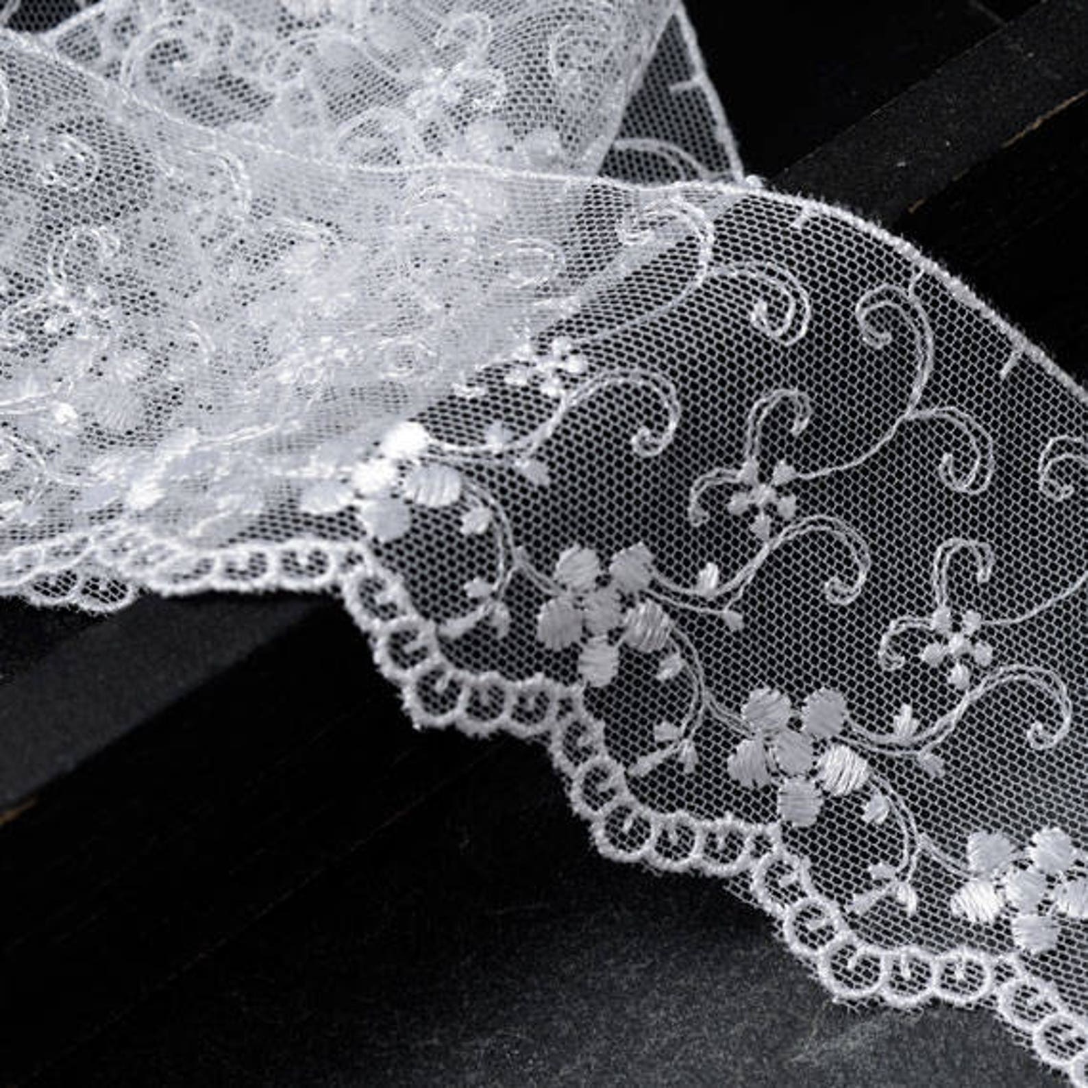 2-3/4 Flower Embroidered Tulle Lace Trim by 1 Yard | Etsy