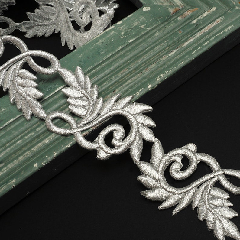 2 Iron on Metallic Lace Trim for Bridal Costume or | Etsy