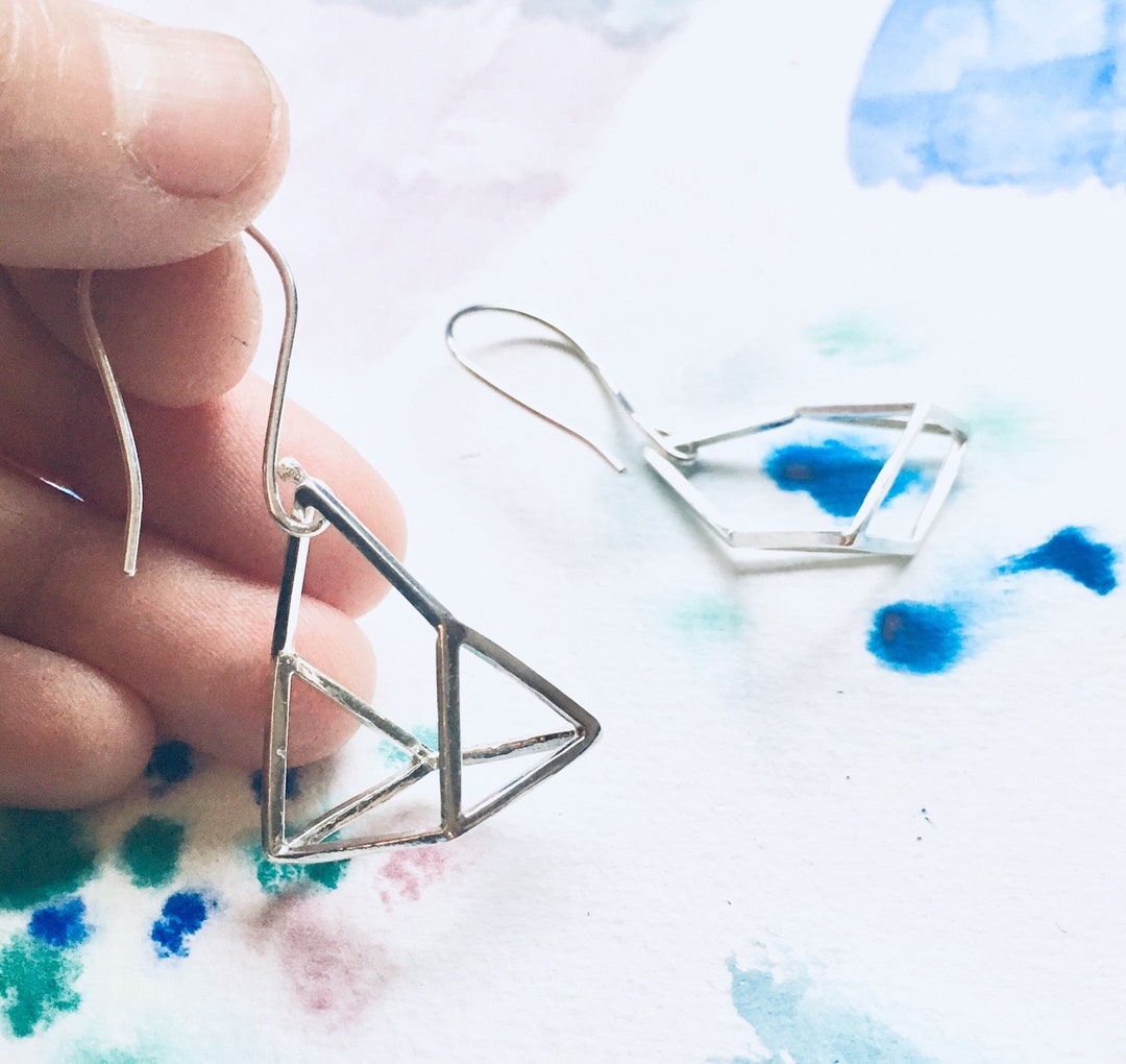 Optical Illusion Earrings: Sterling Silver Geometric 3D Dangle - Etsy