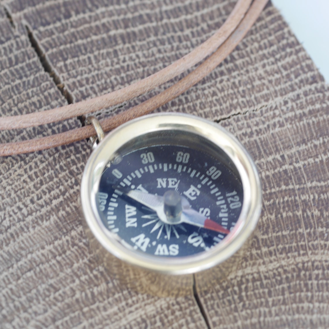 Personalised Small Brass Compass Leather Cord Necklace - Etsy UK