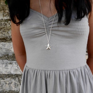 Personalised Sterling Silver Star Long Necklace- Large Silver Star ...
