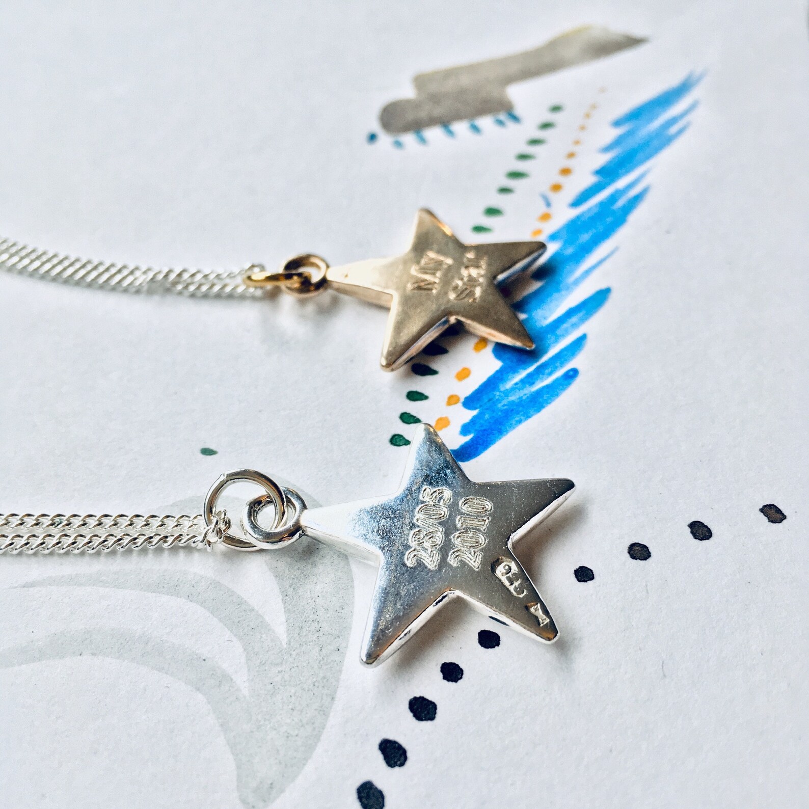 Personalised Sterling Silver Star Long Necklace Large Silver | Etsy