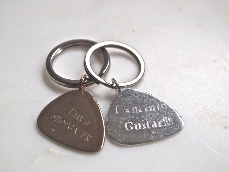 Personalised Guitar Pick Key Ring-Sterling Silver Bronze | Etsy