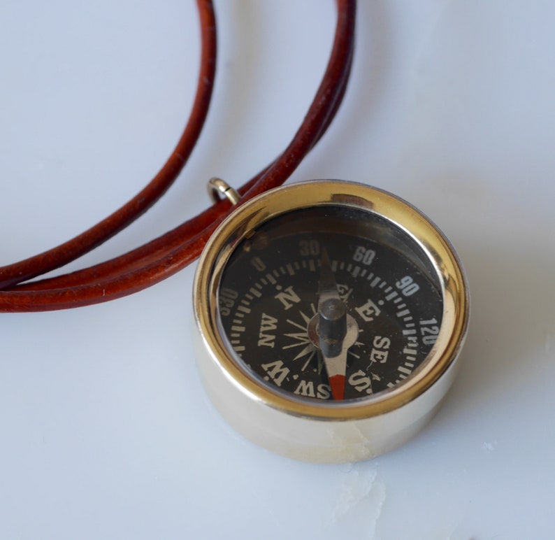 Personalised Small Brass Compass Leather Cord Necklace - Etsy UK