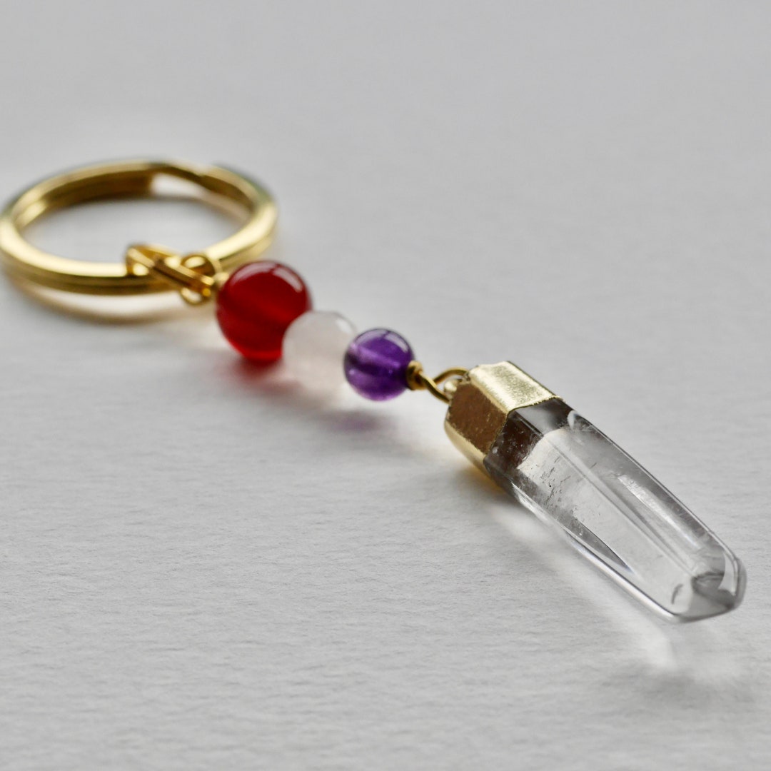 Breast Cancer Support Gemstone Amulet. Cancer Support Charm With Clear Quartz Point, Rose Quartz ...