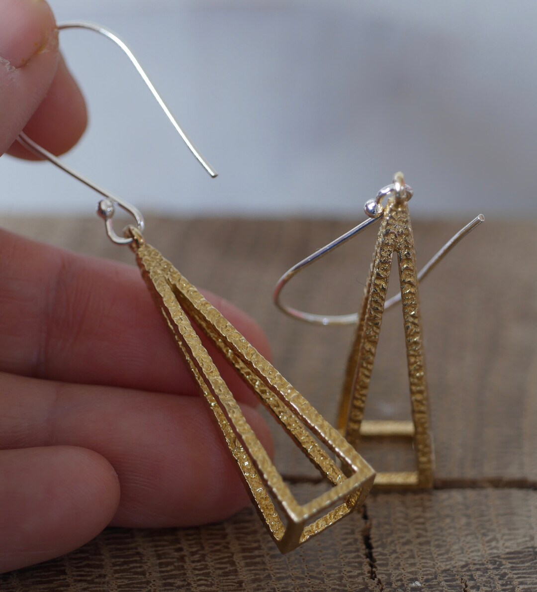 Textured Prism Triangle Geometric Drop Earrings - Etsy UK