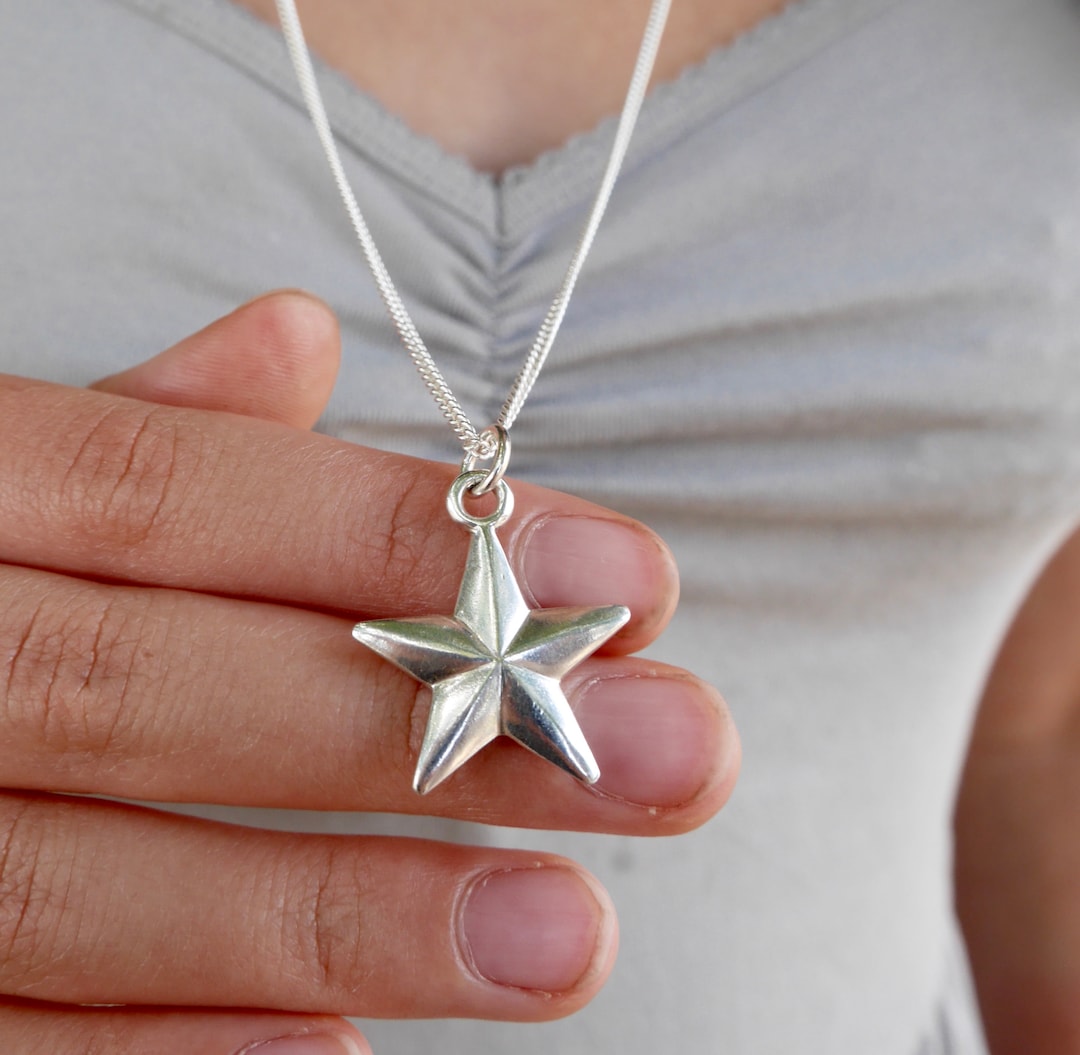 Personalised Sterling Silver Star Long Necklace- Large Silver Star ...