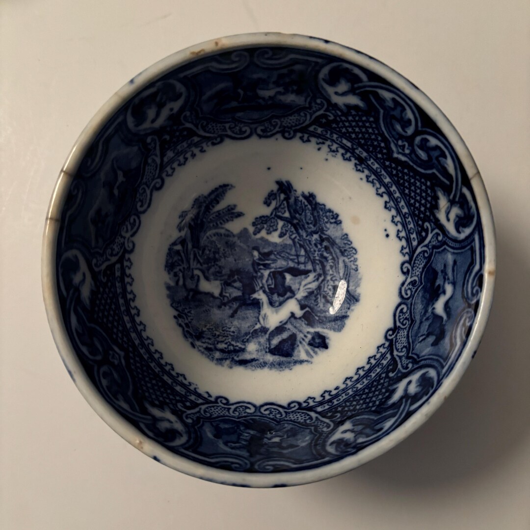 Antique Flow Blue LASSO 4 1/2" Footed Bowl, Petrus Regouts of ...