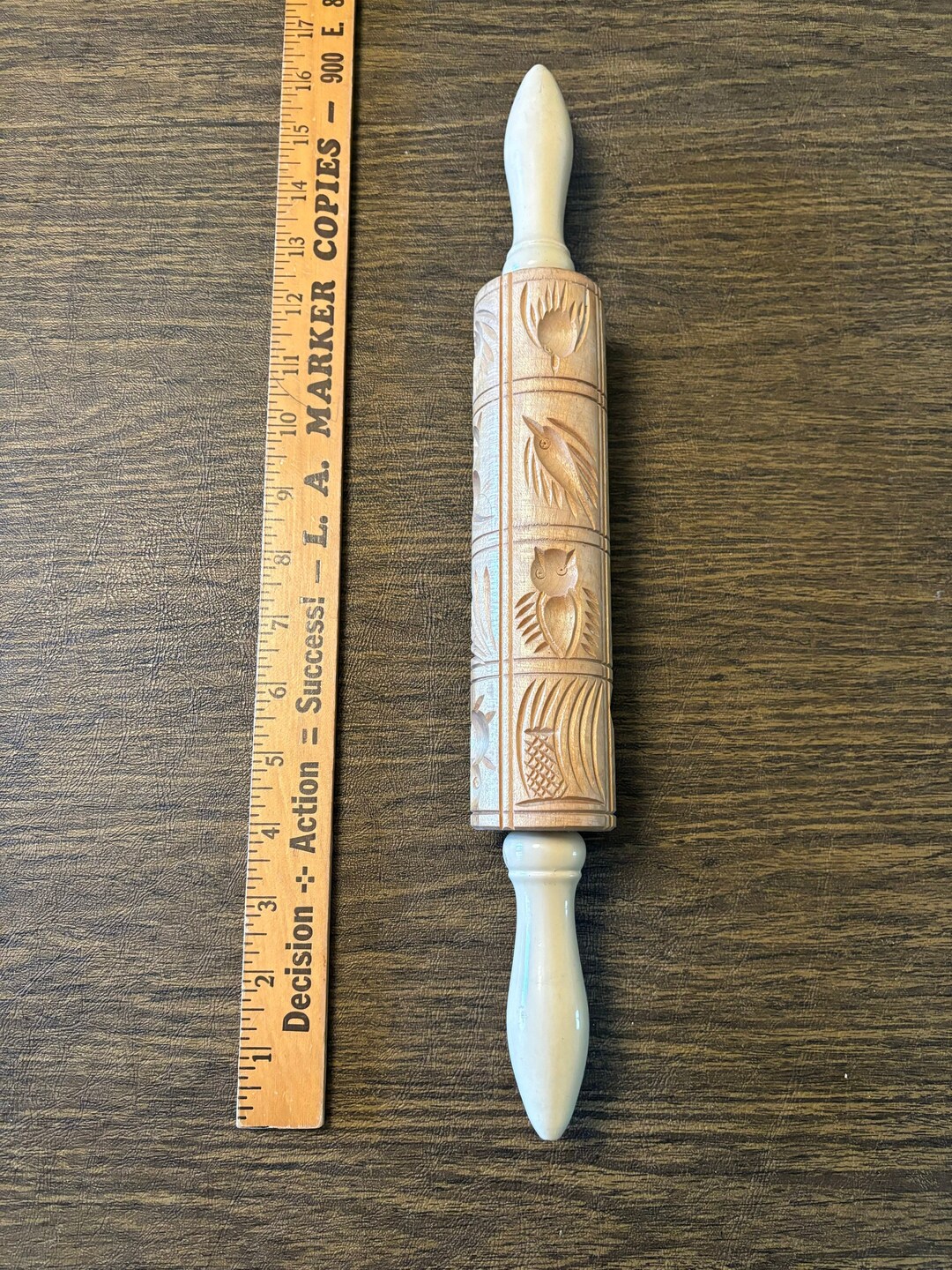 Vintage Springerle Rolling Pin With Owl, Pineapple and Fruits - Etsy
