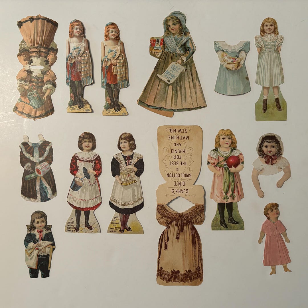 Antique Advertising Paper Dolls, 1880s Trade Card Cut Outs, 14 Piece ...