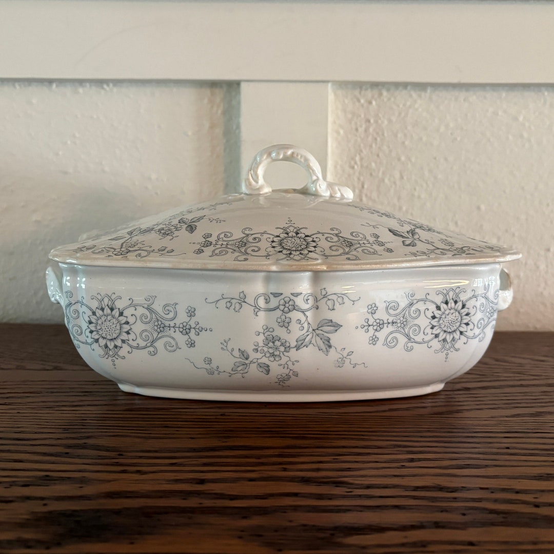 Antique Blue Transferware Covered Casserole With Lid. Marked "melton ...