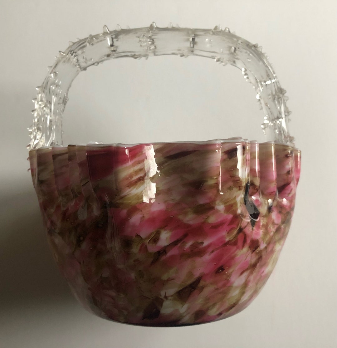Antique Victorian Art Glass Thorn Handle Swirled Basket - Very Good to ...