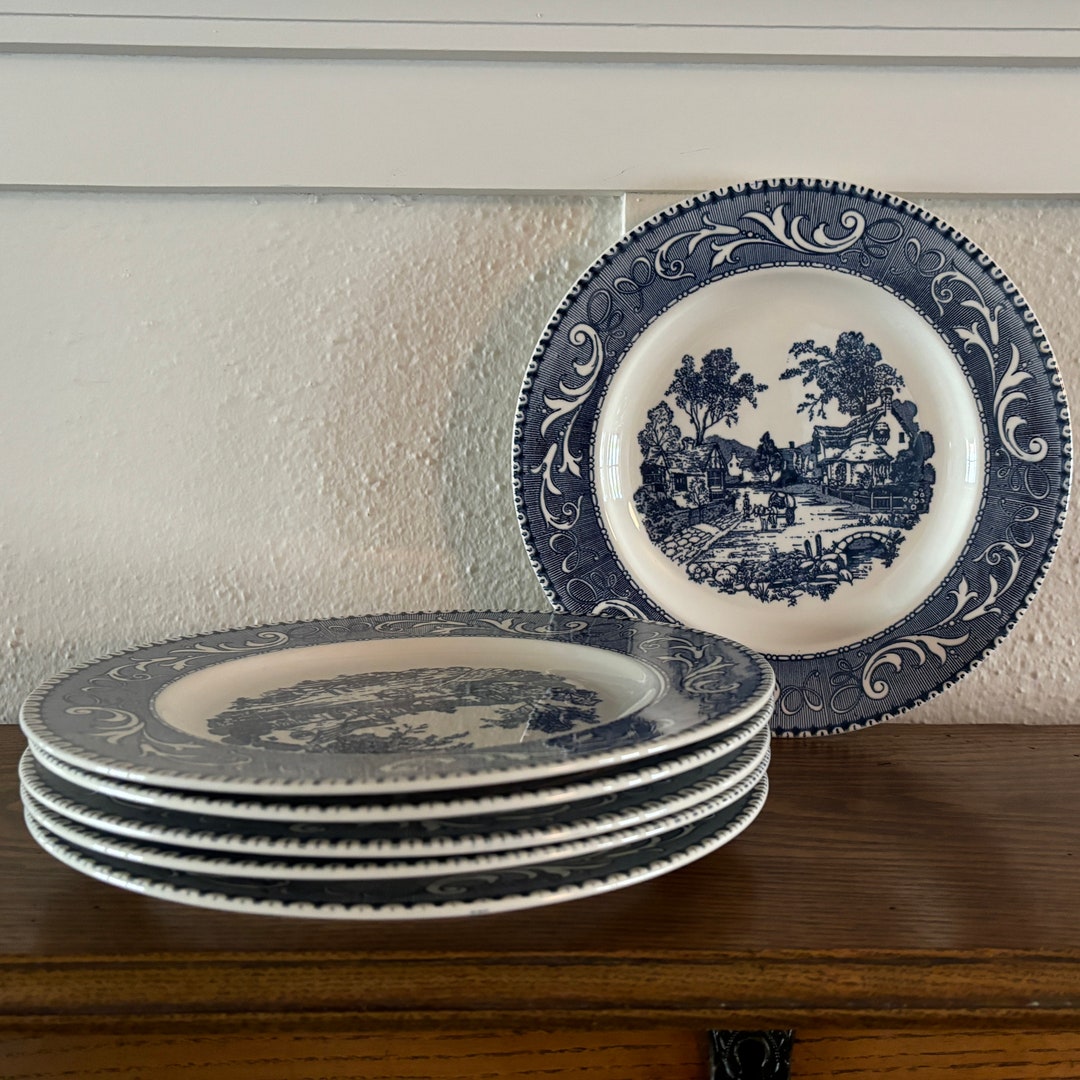 6 Vintage "shakespeare Country" Blue Transferware Dinner Plates by ...