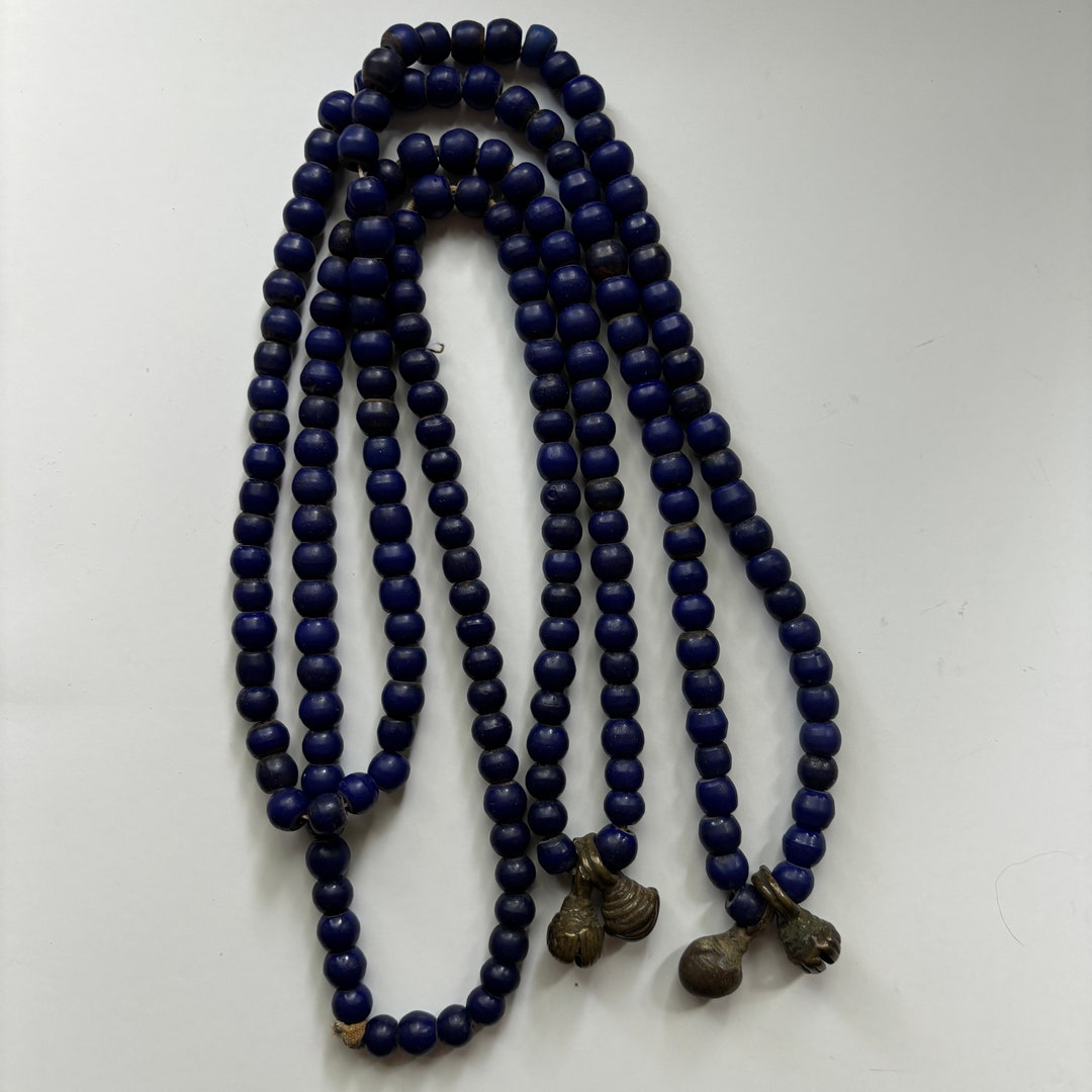 2 Antique Tribal Blue Stone/bead Necklaces With Brass Bells - Etsy