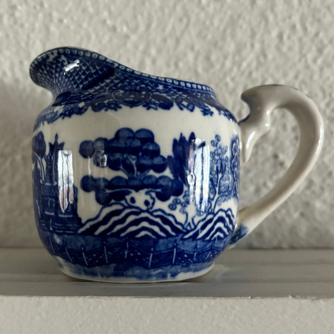 Vintage Transferware Flow Blue, Blue Willow Creamer - Marked Japan ...