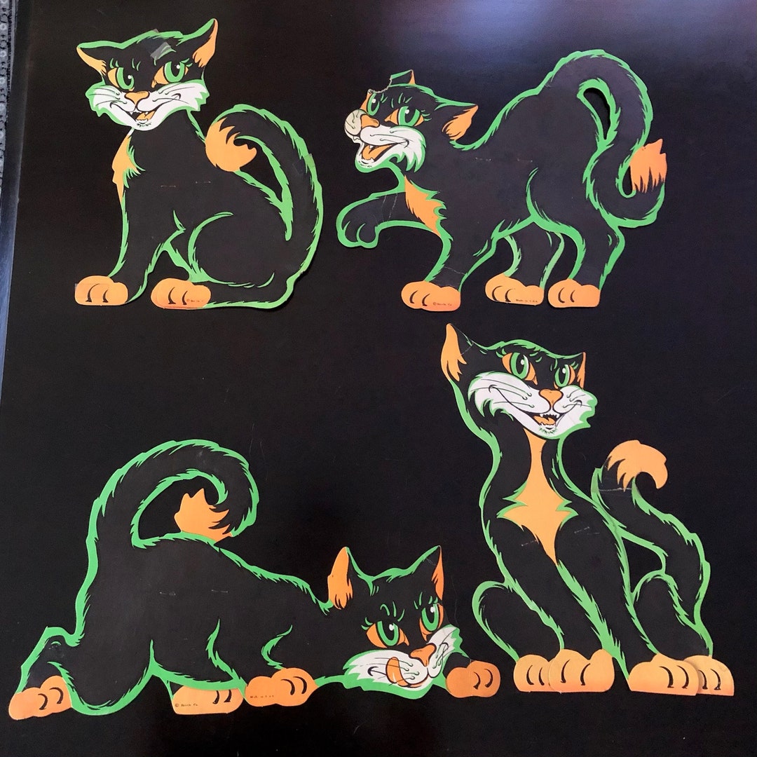 Set of 4 Large Vintage Beistle Halloween Black Cat Die Cuts - 1950s - Etsy
