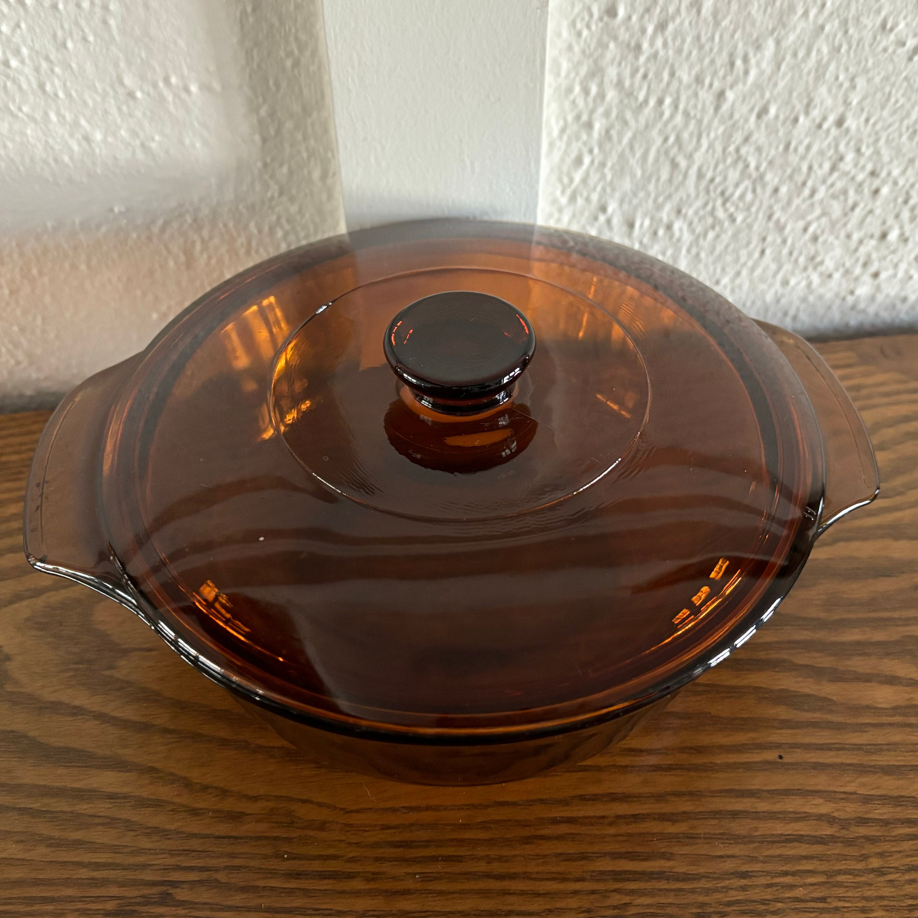 Vintage MCM Anchor Hocking Fire King Amber Glass Baking Dish With Lid ...