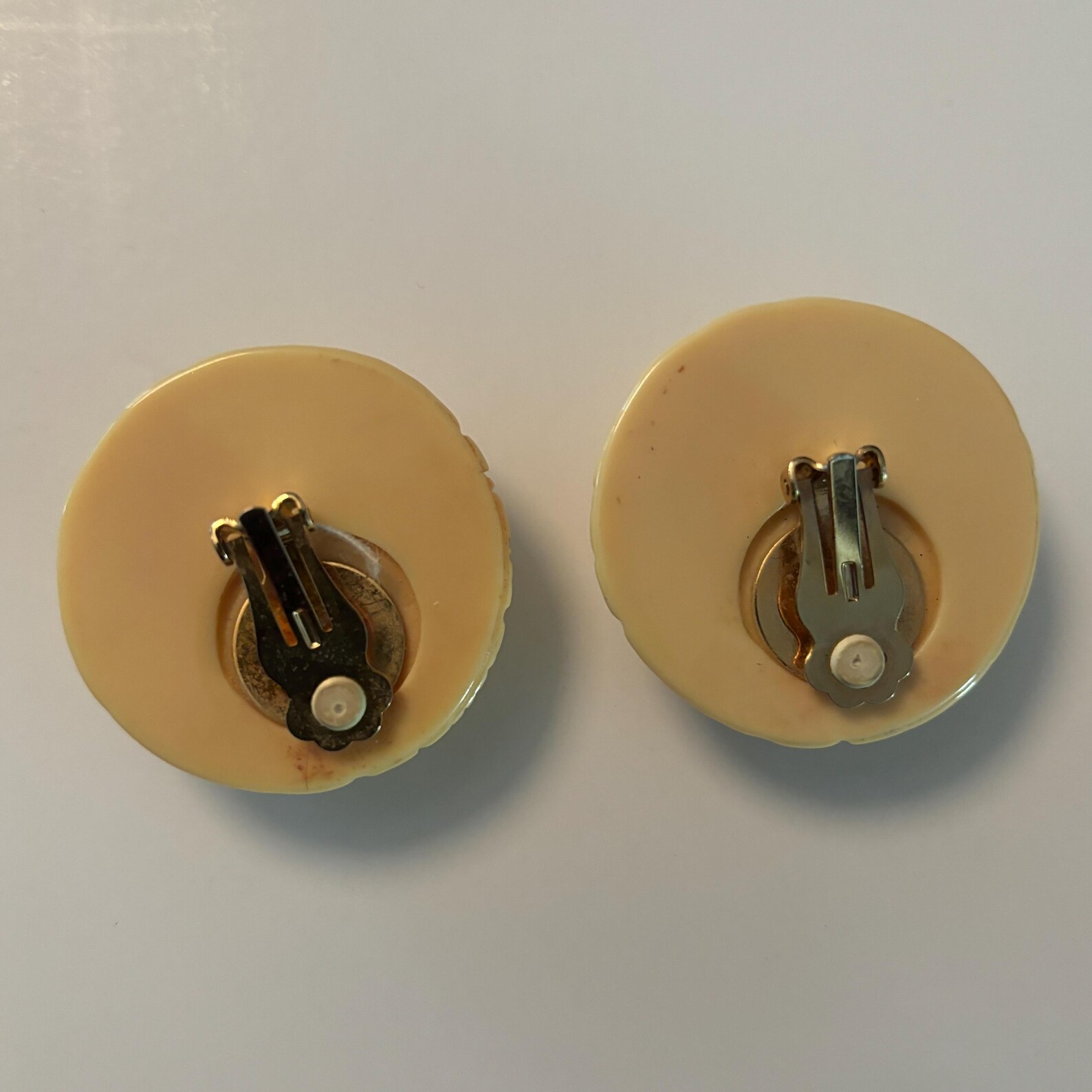 Large Vintage Carved off White Celluloid Clip on Earrings - Etsy
