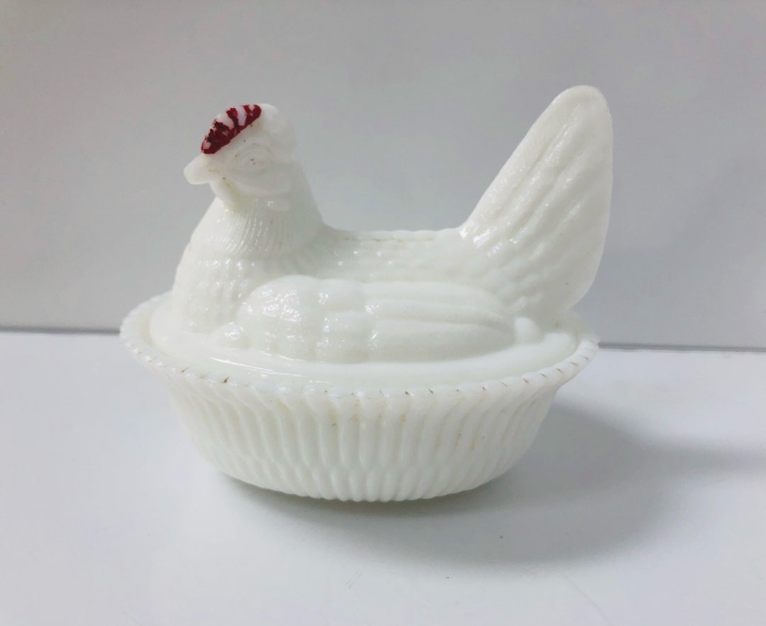Vintage Milk Glass Chicken / Hen on Nest Candy Dish - Etsy