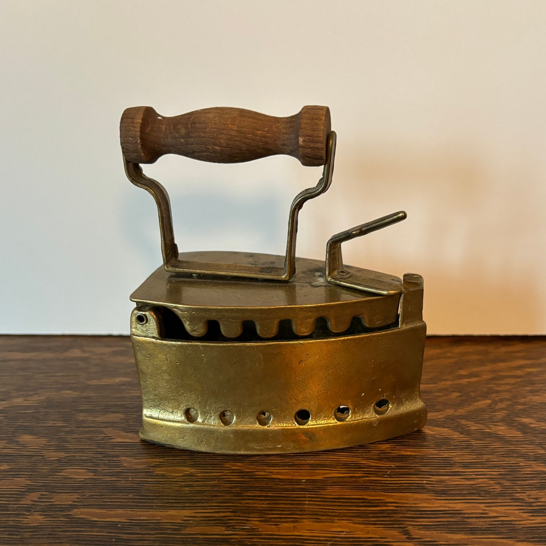 Vintage Brass Coal Sad Iron With Wooden Handle - Etsy